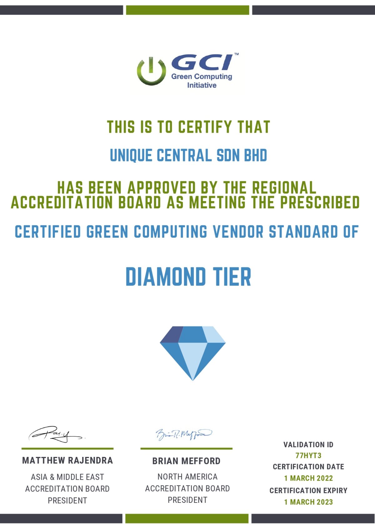 Certifications – Unique Central Sdn Bhd